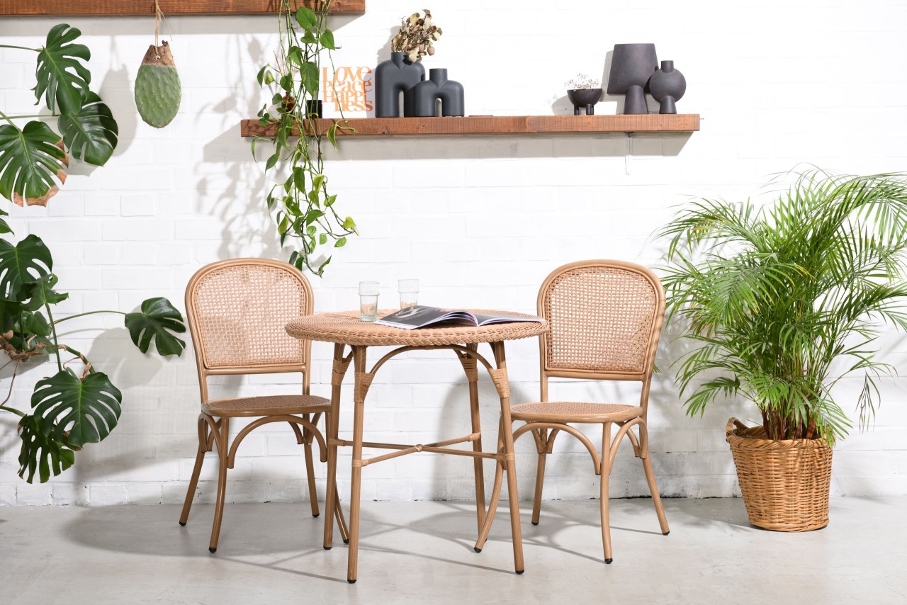 Set Rattan Esstisch 80 Ø Cabana Bilbao + 2 Vela Stühle In/Outdoor ...